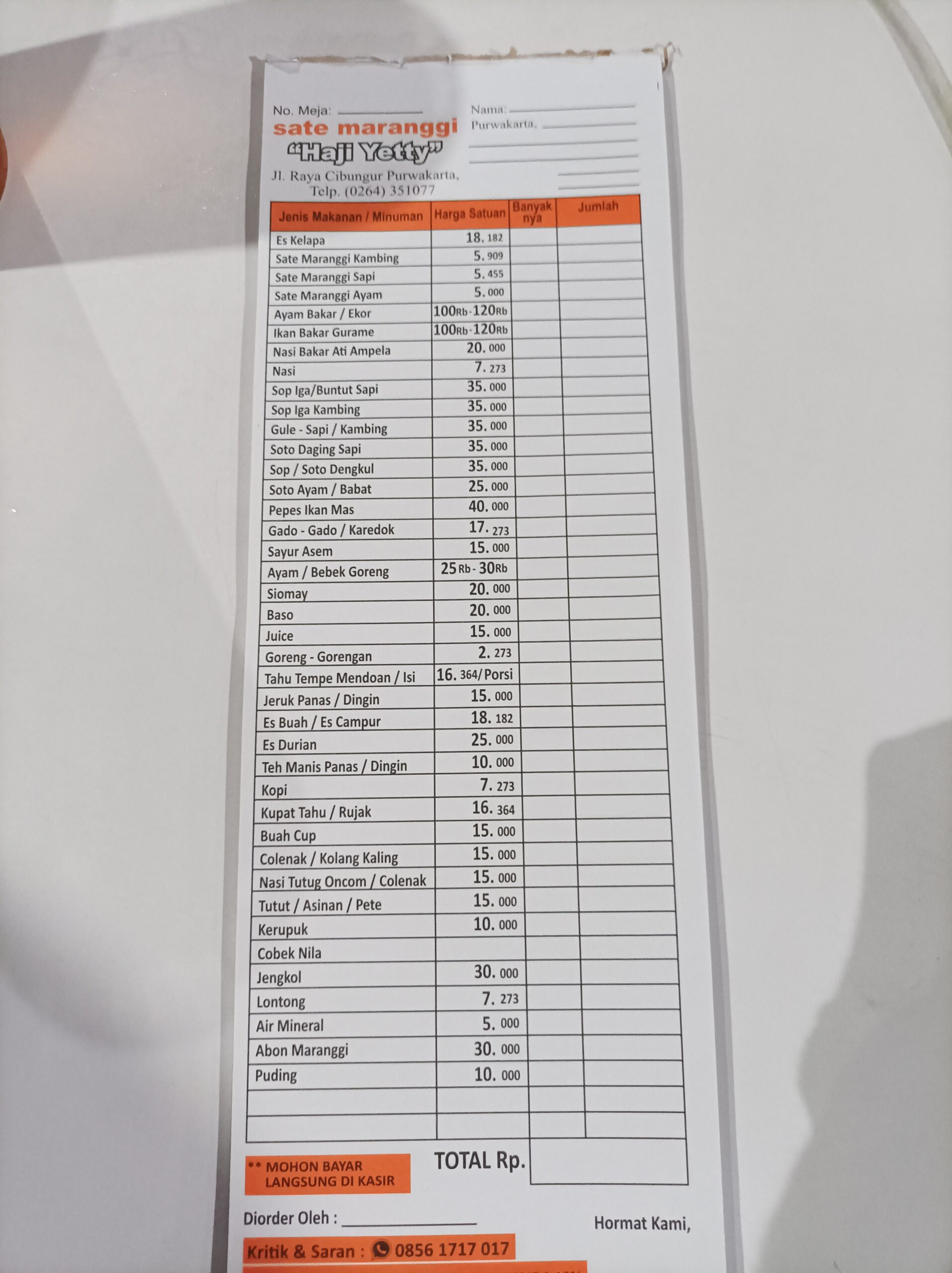 SATE MARANGI HAJI YETTY Harga Terjangkau Banyak Pilihan Menu